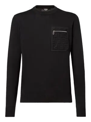 Fendi Virgin Wool Sweater With Ff Motif Pocket - Multicolor