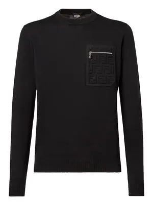 Fendi Virgin Wool Sweater With Ff Motif Pocket - Multicolor