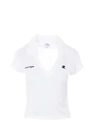 COURREGES V-neck Short Sleeve T-shirt - White