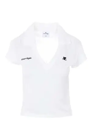 COURREGES V-neck Short Sleeve T-shirt - White