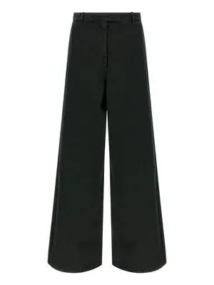 Dries Van Noten Wide Leg Jeans With Velvet Insert - Green