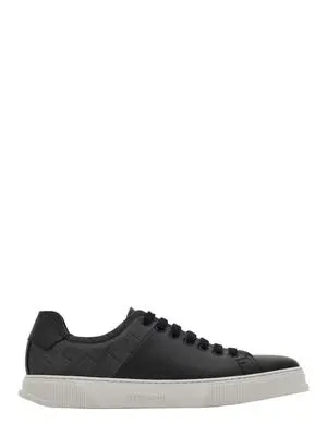 FERRAGAMO Leather And Jacquard Fabric Monogram Clayton Sneakers - Black