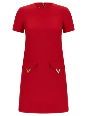 Valentino Garavani V Gold Crêpe Couture Mini Dress - Red
