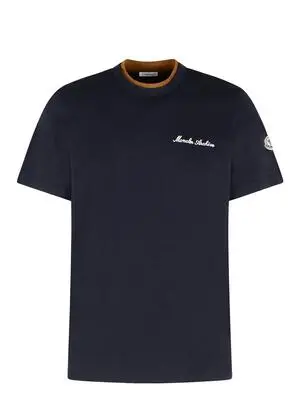 Moncler Navy Cotton Embroidered Logo T-shirt - Blue