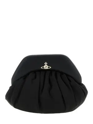 VIVIENNE WESTWOOD Brooke Crinkled Fabric Clutch With Gold Tone Orb Logo - Black