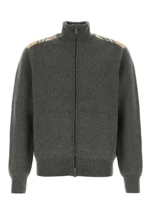 Burberry Wool Blend Zip-up Cardigan - Gray