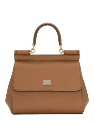 Dolce & Gabbana DOLCE & GABBANA Sicily Medium Dauphine Calf Leather Handbag Brown