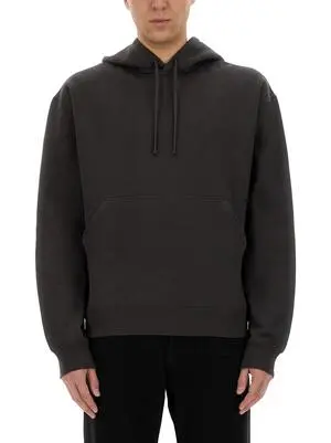 Saint Laurent SAINT LAURENT Logo Embroidered Hooded Sweatshirt Gray