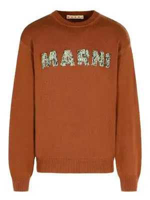 Marni Virgin Wool Embroidered Logo Sweater - Brown