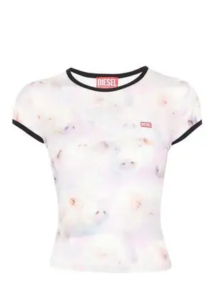 DIESEL® Printed T-shirt With Fringed Trim - Multicolor