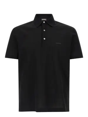 Zegna Piqué Cotton Polo Shirt - Black