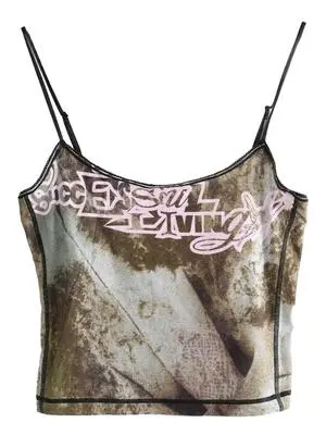 DIESEL® Graphic Print Top With Thin Shoulder Straps - Brown