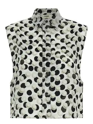 Fendi Jacquard Polka Dot Silk Cropped Shirt - Multicolor
