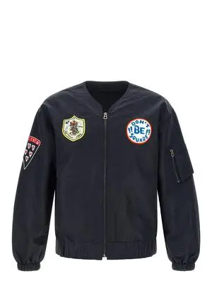 Kenzo Collarless Nylon Bomber Jacket With Patch Embellishments - Blue