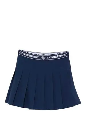 Casablanca Pleated Mini Skirt With Logo Band - Blue