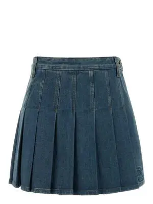 Burberry Stretch Denim Pleated Skirt - Blue