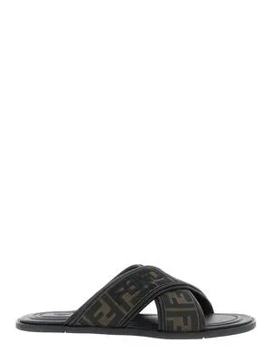 Fendi Logo Jacquard Slides - Black