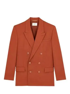 Saint Laurent Double-breasted Jacket In Wool Gabardine - Red
