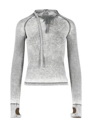 DIESEL® DIESEL Ribbed Fitted Pullover With Partial Zip Gray