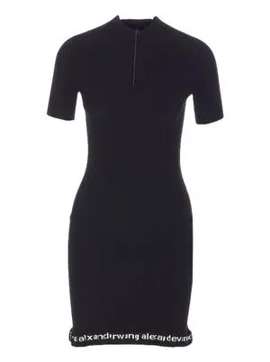 Alexander Wang Logo Ribbed Half-zip Dress - Black