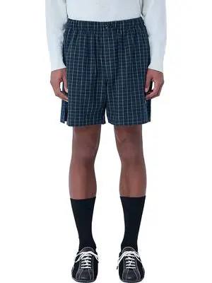 WALES BONNER Checked Linen Tailored Shorts - Blue