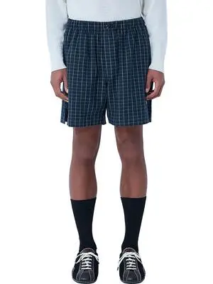 WALES BONNER WALES BONNER Checked Linen Tailored Shorts Blue