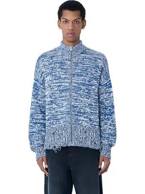 Marni High Neck Zip-up Alpaca And Virgin Wool Blend Cardigan - Blue