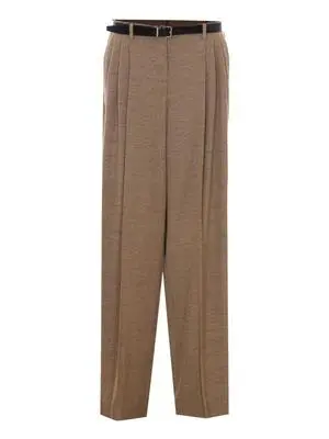 Dolce & Gabbana High-waist Pleated Front Tweed Effect Pants - Brown