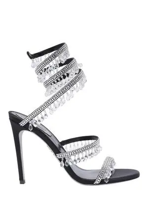 Rene Caovilla Rene Caovilla Black Crystal Embellished Ankle Strap Stiletto Sandals Black