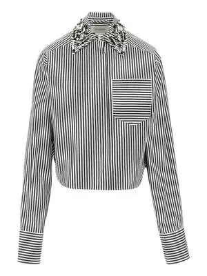 Sportmax Striped Cotton Shirt With Decorative Collar - Multicolor