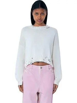 Marni Cable Knit Cropped Sweater With Tie Detail - Multicolor