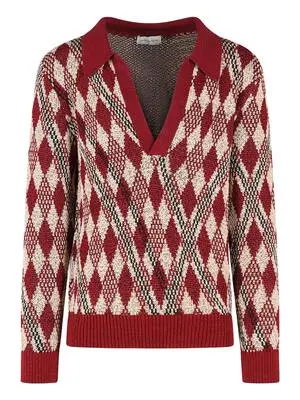 Dries Van Noten DRIES VAN NOTEN Argyle Patterned V-Neck Sweater Multicolor
