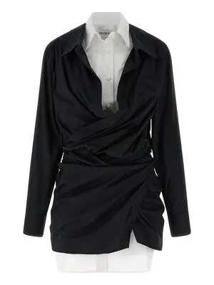 Attico Double Layer Shirt Dress With Embroidered Logo - Multicolor