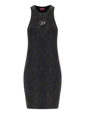 DIESEL® M-anchorage Ribbed Knit Dress With Logo Plaque - Black