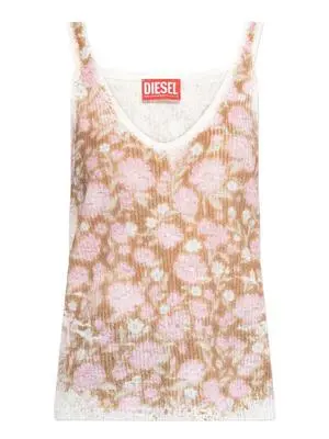 DIESEL® Floral Print V-neck Ribbed Knit Sleeveless Top - Multicolor