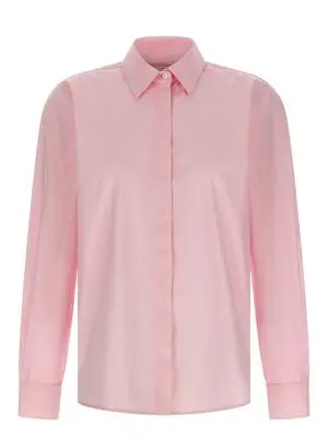 Max Mara Mxmmaroso Cotton Poplin Shirt With Metal Logo Appliqu - Pink