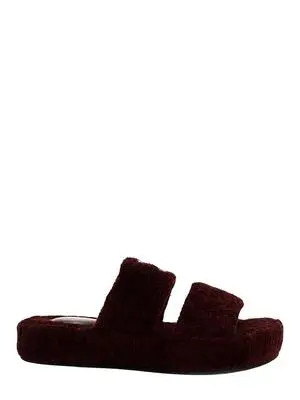 Celine Triomphe Shearling Slides - Red