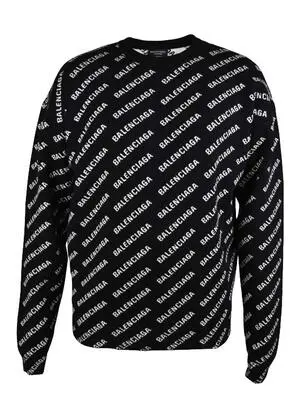 Balenciaga Cotton And Wool Monogram Logo Sweater - Black