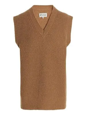 MAISON MARGIELA V-neck Wool Blend Vest - Cream
