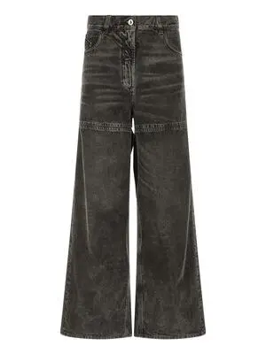 Attico Stonewashed Cut-out Wide Leg Jeans - Black