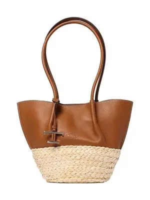 TOD'S TOD'S Two-Tone Leather And Raffia Small Shopping Bag
