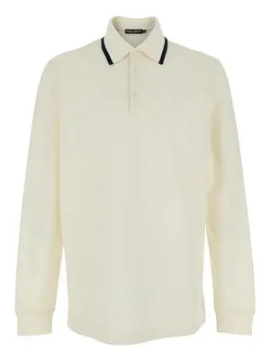 Dolce & Gabbana White T-shirt 'ml Piquet' With Classic Collar And Long Sleeves In Tech Fabric - Multicolor
