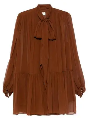 Saint Laurent Sheer Long Sleeve Mini Dress - Brown