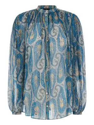 Etro ETRO Printed Silk Georgette Shirt Blue