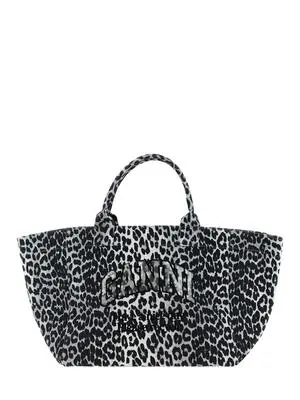 GANNI Leopard Sequin Embellished Recycled Cotton Tote Bag - Gray