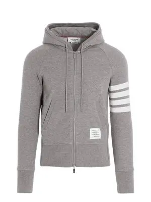 Thom Browne 4-bar Zip Hoodie - Gray