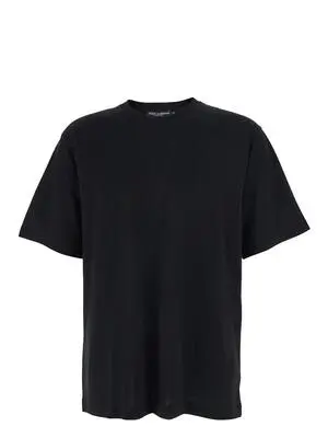 Dolce & Gabbana Crew Neck T-shirt With Back Logo Patch In Cotton - Black