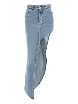 Coperni One-leg Denim Skirt With Asymmetrical Train Hem - Blue