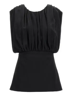 JIL SANDER Crinkled Plastron Top - Black