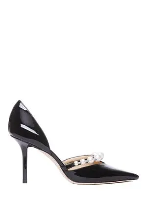 JIMMY CHOO Aurelie 85mm Patent Leather Pumps With Pearl Embellishment - Black